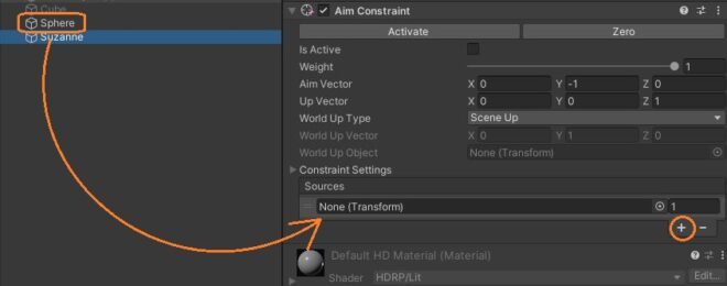 【Unity】Aimコンストレイントで常に特定のゲームオブジェクトの方を向かせる – Unityの使い方｜初心者からわかりやすく